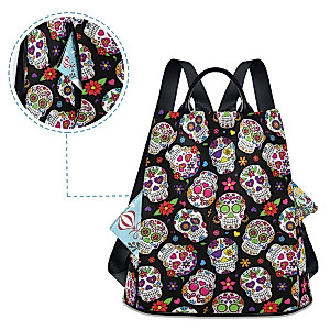 ALAZA Day of The Dead Sugar Skull Halloween Backpack Purse for Women Anti Theft Fashion Back Pack Shoulder Bag