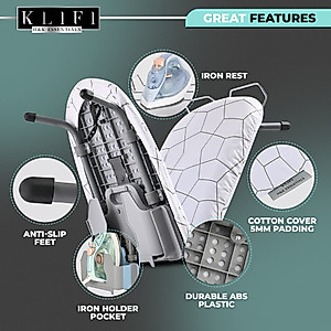 KLIFI Small Ironing Board Hanger Wall Mount Table Top Iron Board with Adjustable Legs Foldable with Built-in Iron Rest, Ironing Cloth Compact and Lightweight - Grey
