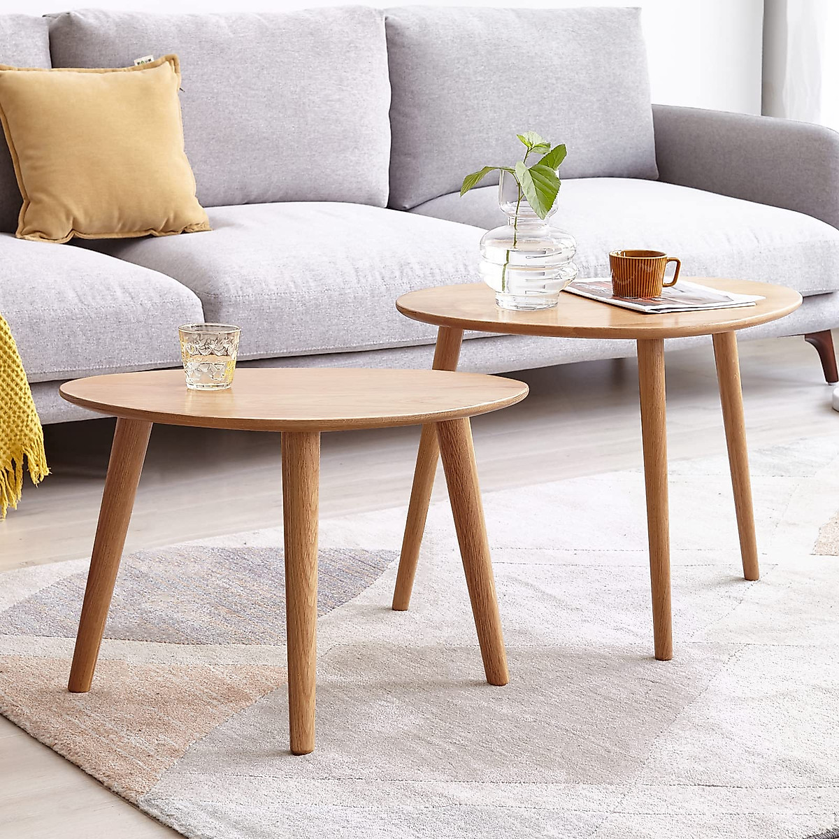 Grewood Small Oval Coffee Table, Mid Century Modern Coffee Table for Living Room, Minimalist Display Small Side Table, End Table, Easy Assembly (Natural Wood Color, 25.59''x17.51''x19.68'')