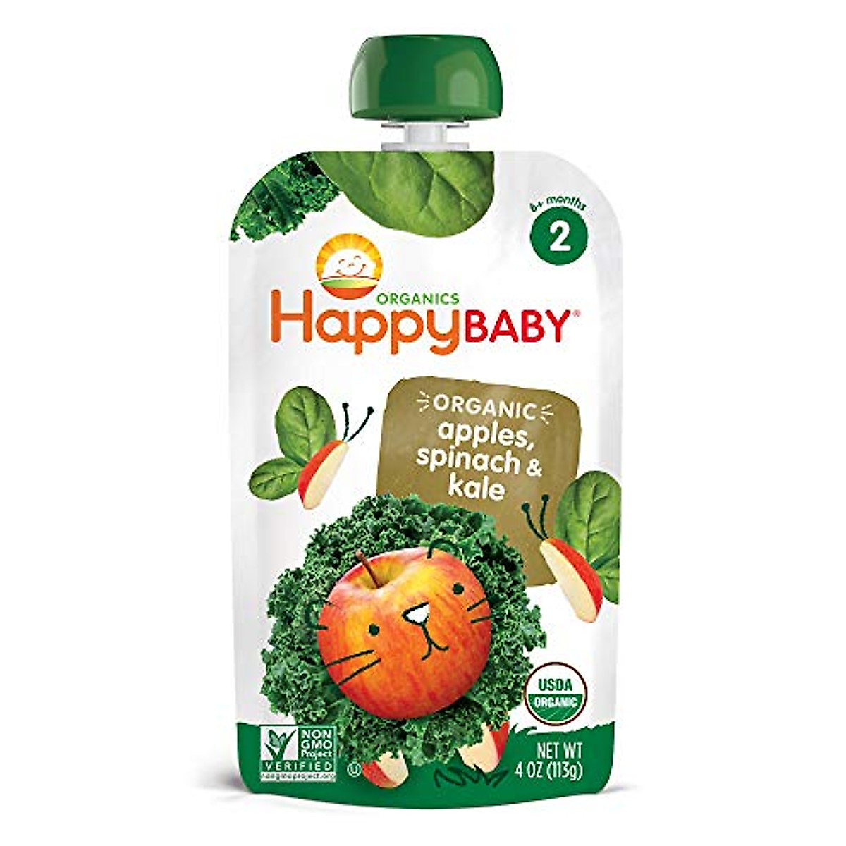Happy Baby, Organic Stage 2 Food Simple Combos Apples 4oz , Spinach Apple Kale, 64 Ounce (Pack of 2)