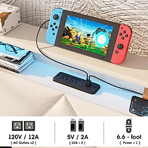 Vabches Queen Bed Frame with Storage Headboard and 4 Drawers,Upholstered Platform with Charging Station and Led Lights,Adjustable Headboard,No Box Spring Needed,Beige
