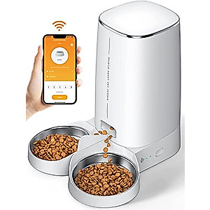 ROJECO Automatic Cat Feeders for 2 Cats, 4L Cat Food Dispenser with APP Control, Double Stainless Steel Bowls, Dual Power Supply and Low Food Alarms, 2.4GHz Wi-Fi Enabled Pet Feeder for Cats and Dogs