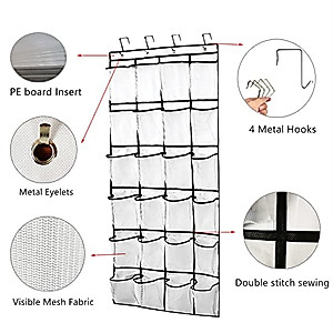 24 Pocket OTD Shoes Organizers Hanging Over The Door Shoes Rack Hanging Closet Storage Bag with 24 Large Mesh Pockets (Black)