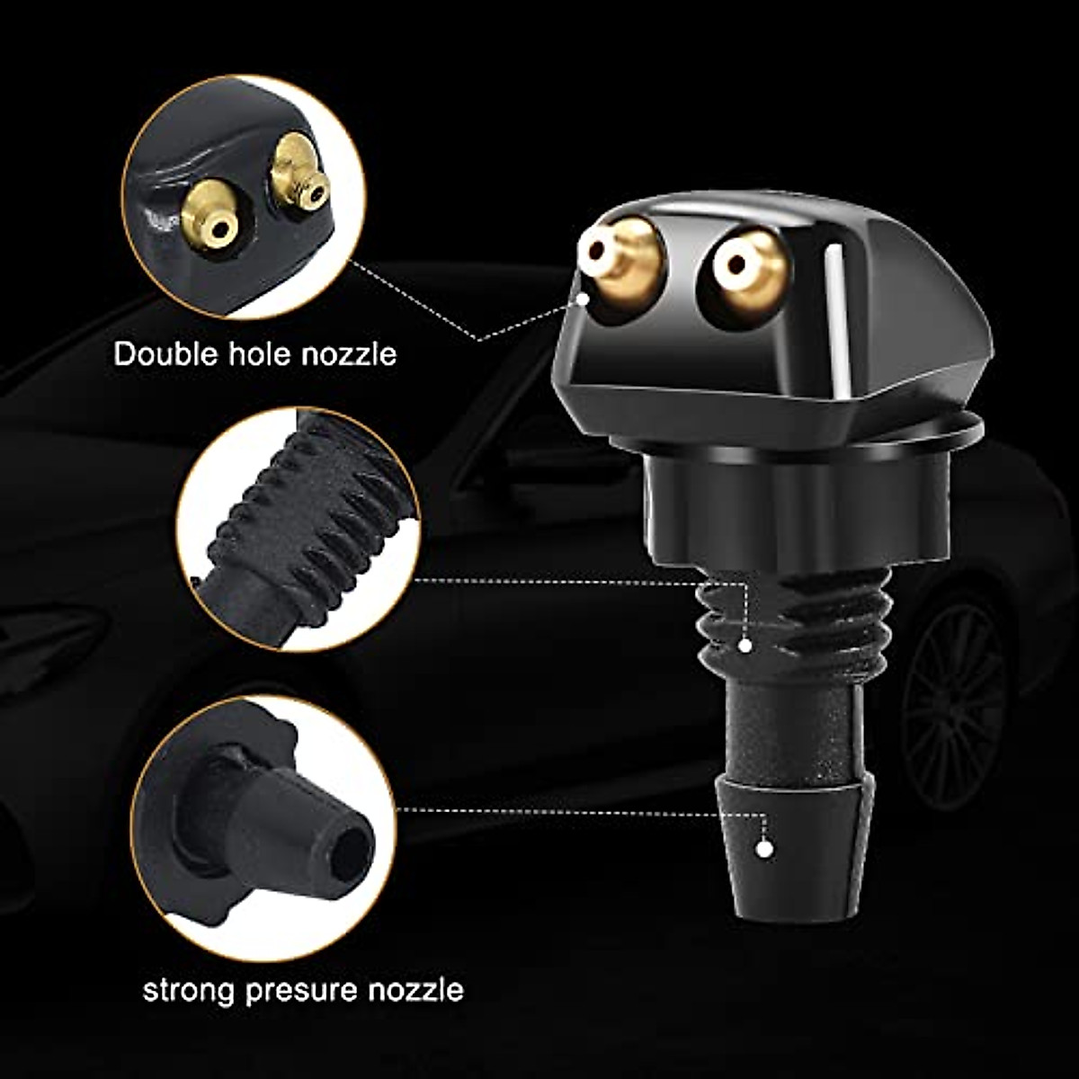 Dewkou Pack-2 Car Front Windshield Washer Nozzles, Car Double-hole Wiper Washer Nozzle Kit, Fits for Most Cars Chrysler BMW Buick Chevrolet Dodge Sprayer Replacement Parts (Black)