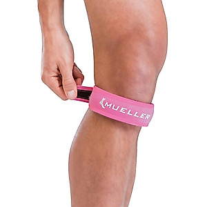 MUELLER Sports Medicine Jumper's Knee Single Strap, Knee Pain Relief Support for Men and Women, Ideal for Osgood-Schlatter's, Runner's Knee, Patellar Tendinitis, Pink, One Size