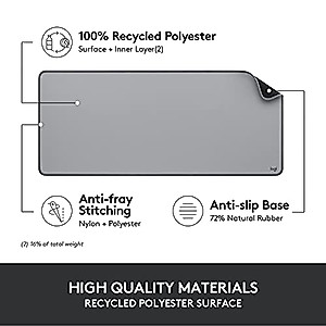 Logitech Desk Mat - Studio Series, Multifunctional Large Desk Pad, Extended Mouse Mat, Office Desk Protector with Anti-slip Base, Spill-resistant Durable Design, in Mid-Grey