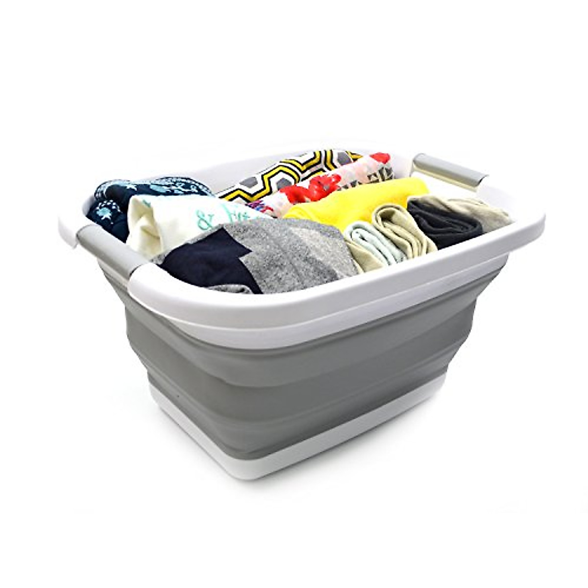 SAMMART Set of 2 - 25L (6.6 gallon)Collapsible Laundry Basket/Tub-Foldable Storage Container / Organizer-Portable Washing Bin - Space Saving Hamper, Water capacity: 20L (5.28 gallon) (2, Grey)