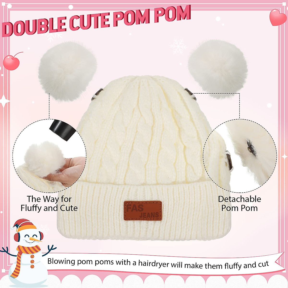 2 Set Kids Winter Hat Scarf Gloves Set Warm Toddler Knit Beanies Gloves Neck Warmer Set for Boys Children Girls (White, Pink)