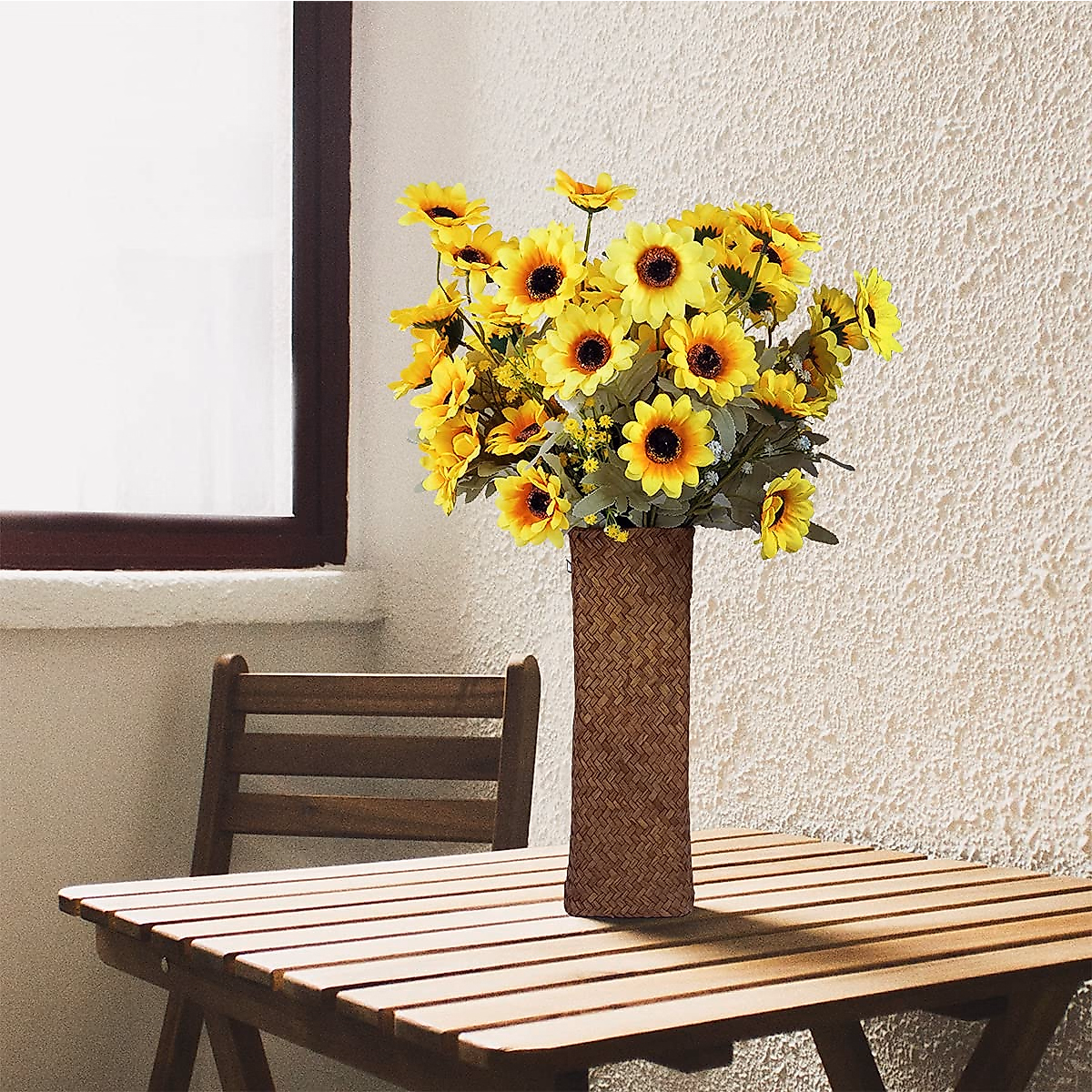 AUNTY 10 Bunches Mini Artificial Silk Sunflowers Fake Sunflowers Bouquet with Long Stems Decorations for Party Indoor Outdoor Home Décor Garden DIY Table Arrangements Decoration