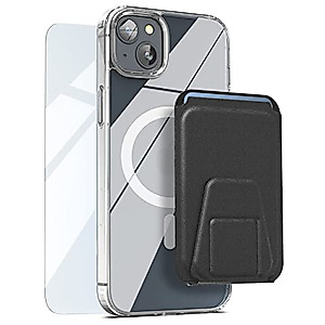 Encased Wallet Case Set Designed for iPhone 14 Plus Case with Magnetic Kickstand Card Holder (Screen Protector Included) Compatible with MagSafe, Crystal Clear (3-in-1)