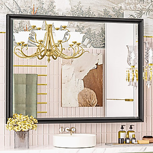 Vosuja 40 x 30 Inch Bathroom Mirrors for Wall, Black Bathroom Mirror, Wall Mirror for Bathroom in Aluminum Alloy Metal Frame (Horizontal/Vertical)