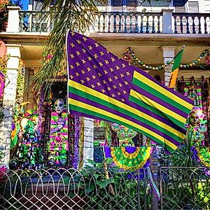Probsin Mardi Gras Flag 3x5 Feet Decorations Double Printed New Orleans Holiday Masquerade Carnival Party Supplies Home Decor Hanging Purple Fleur De Lis Welcome Photo Backdrop with Brass Grommets