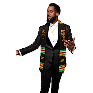 Dupsie's Usher Hand-woven Kente Cloth Stole/Sash. Black