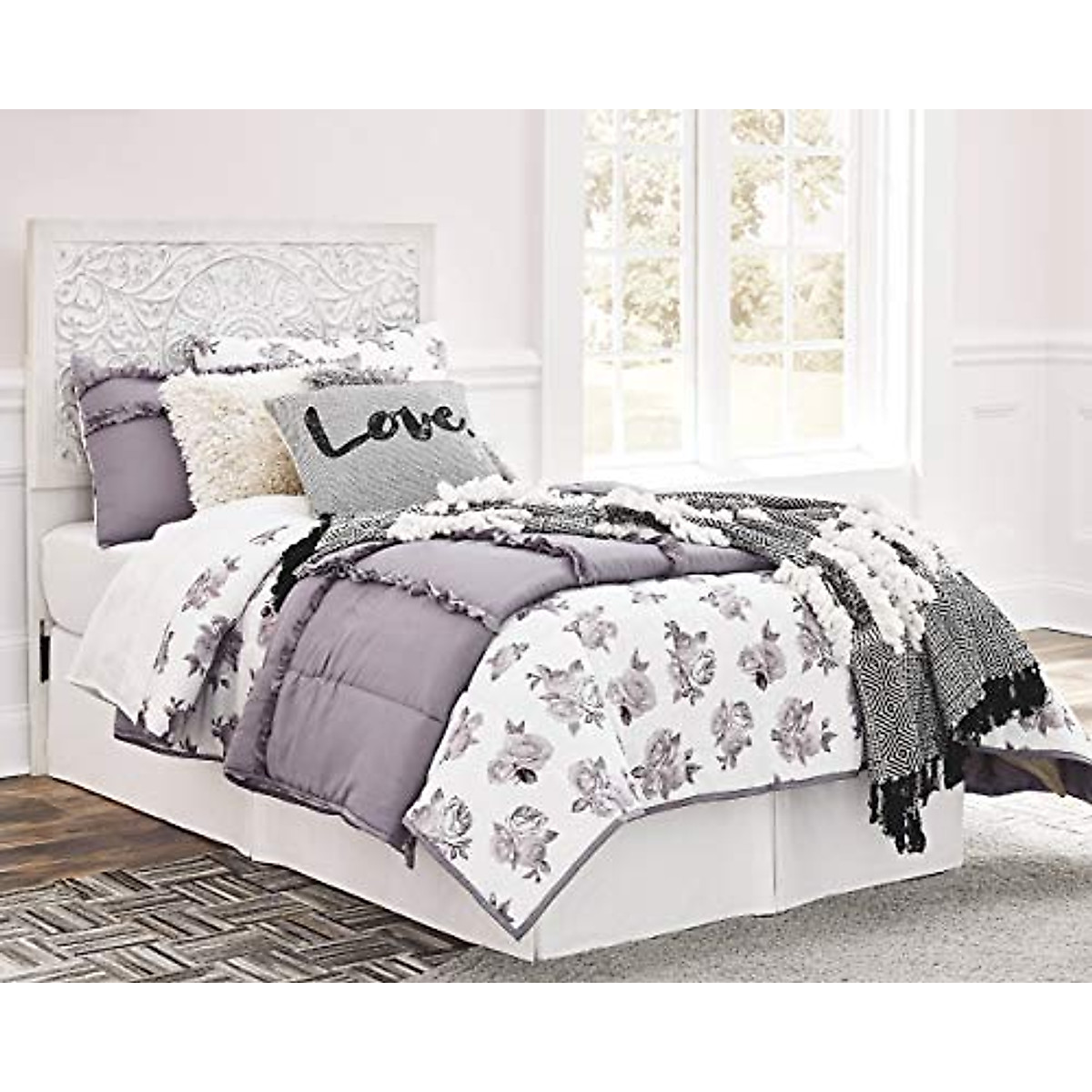 Signature Design By Ashley Paxberry Twin Boho Headboard, Distressed White