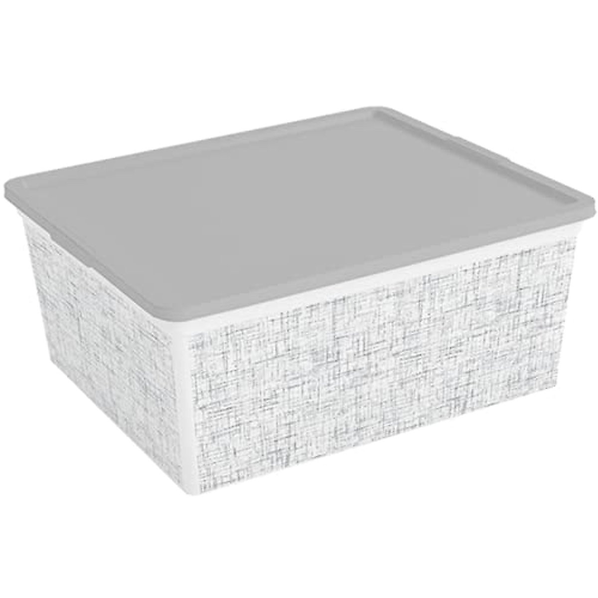 Curver Set of 4 M C Decorative Plastic Organization and Storage Box, 10.3L / 10.9 QT, White with Tweed Pattern, 4 Count