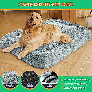 KISYYO Deluxe Dog Bed Mat for Large Dogs Fluffy Cozy Kennel Pad Washable Dog Crate Mat 36 inch with Pillow Edge Design