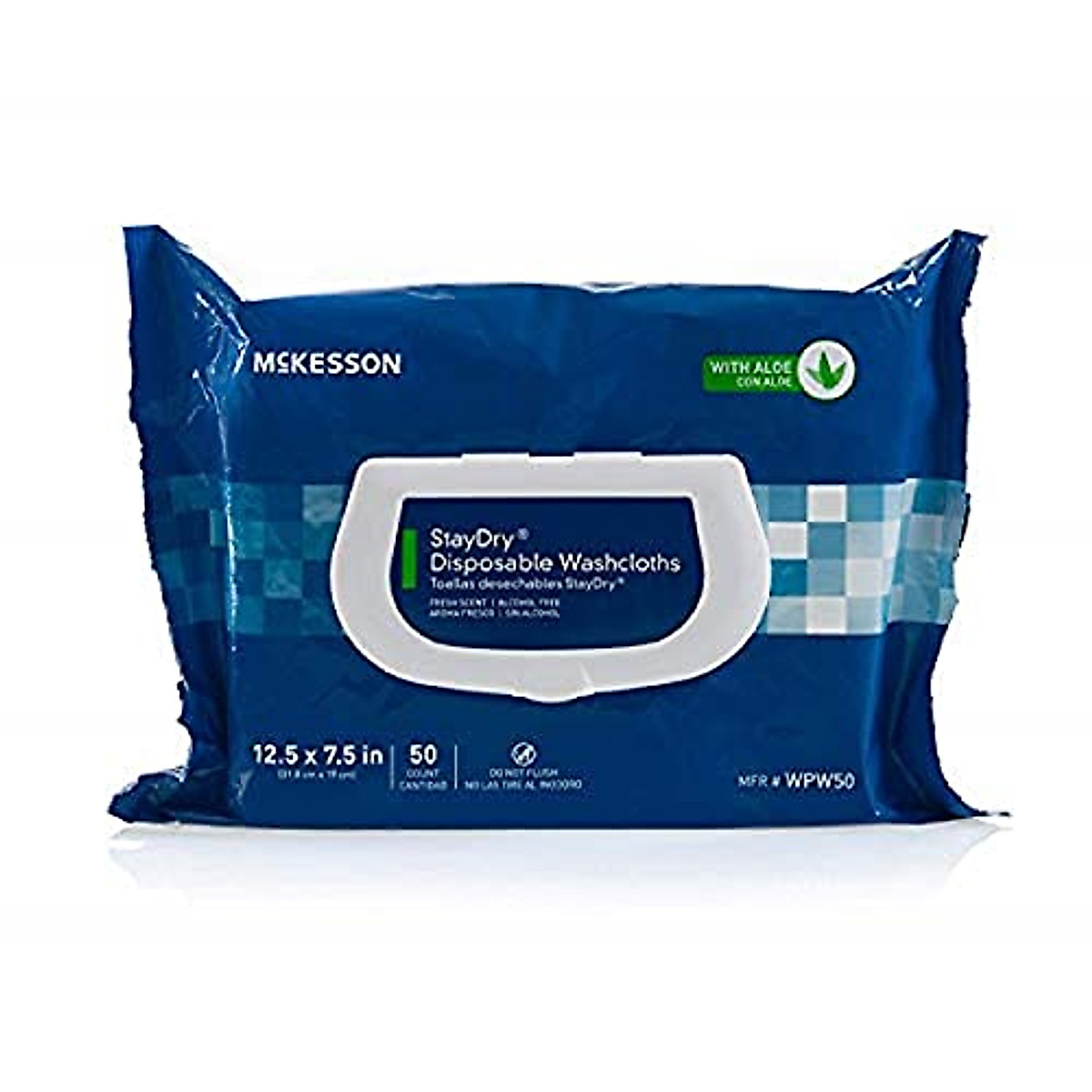McKesson StayDry Disposable Washcloths with Aloe, Pre-moistened, 7.5 X 12.5 Inch, Soft Pack - Pack of 100 (Packaging May Vary)