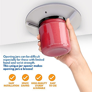 Under Cabinet Jar Lid & Bottle Opener, Made In USA - Opens Any Size Jar - Great for Arthritis - Perfect for Seniors & Weak Hands - Great Kitchen Tool for Weak Hands and Seniors with Arthritis, White