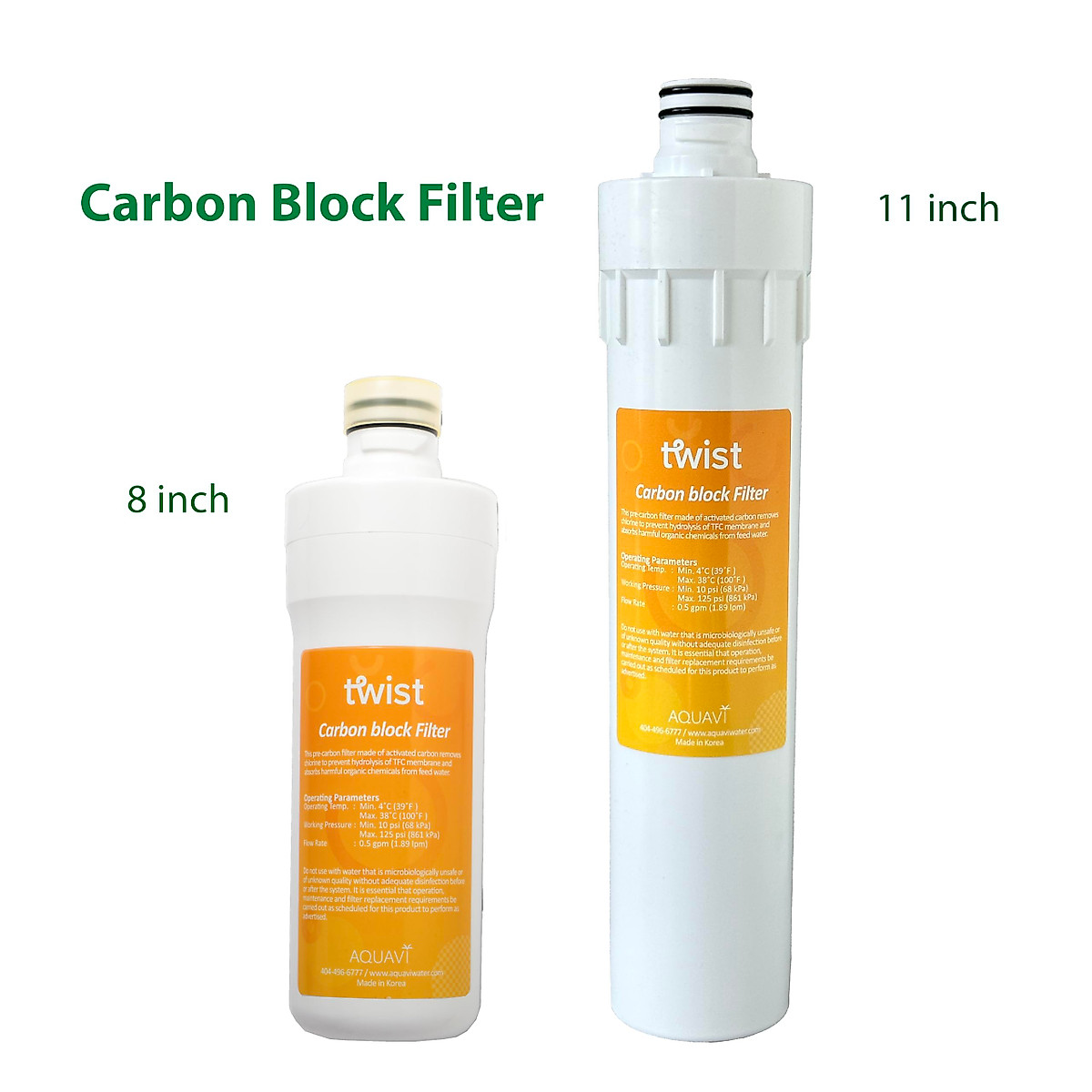 11 inch AQUAVI Twist Carbon Block Water Filter for Reverse Osmosis RO System Quick Connect Replacement or Add-on, Improve Water Taste