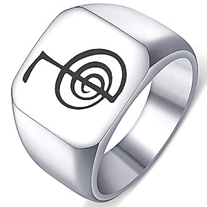 Reiki Cho-Ku-Rei-OWH Womens Stainless Steel Power Charm Spiral Ring