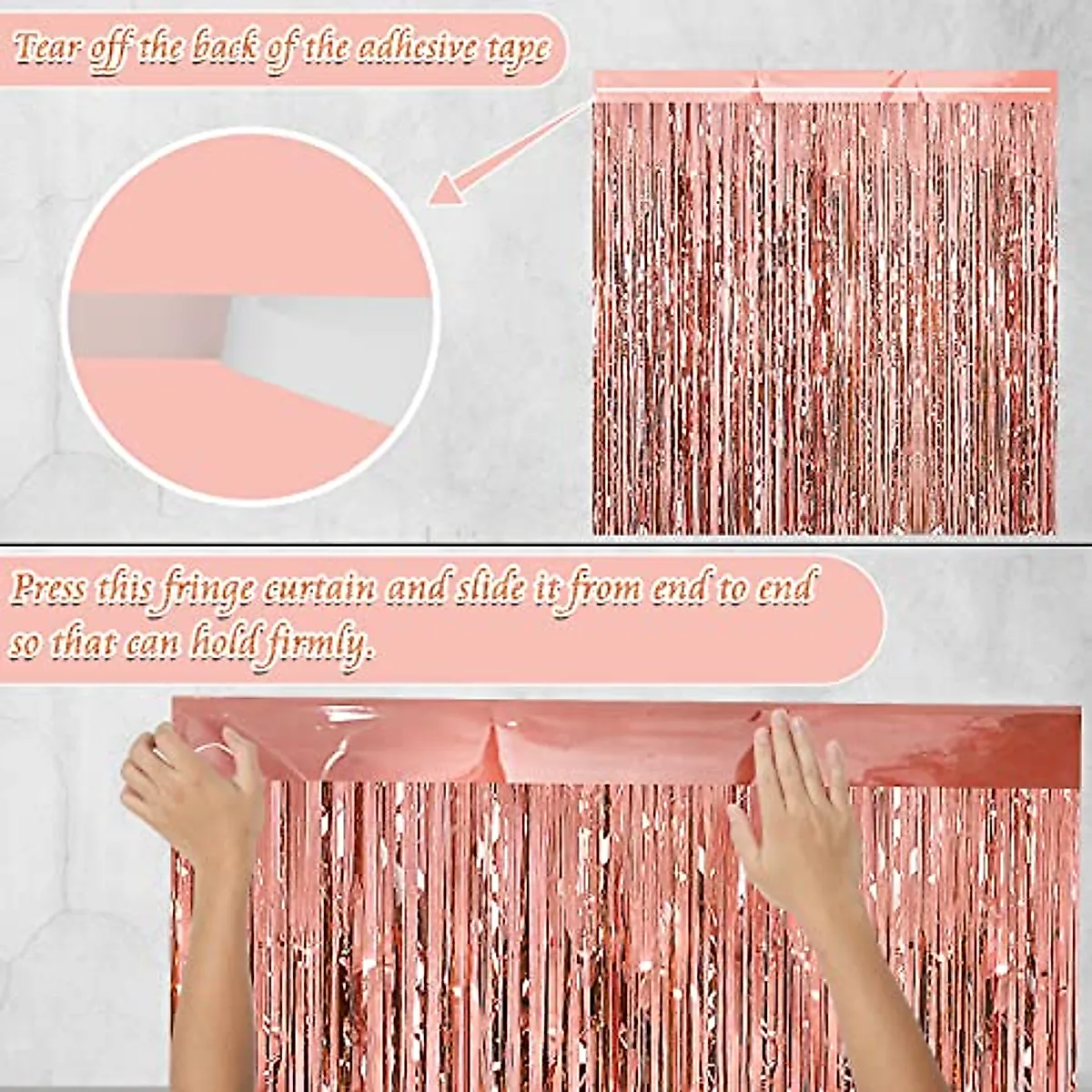 6 Pack Rose Gold Foil Fringe Curtains Party Backdrop, 3.28 x 8.2 ft Metallic Foil Tinsel Fringe Backdrop Door Fringe for Photo Wedding Birthday Bridal Showers Graduation Theme Party Decorations