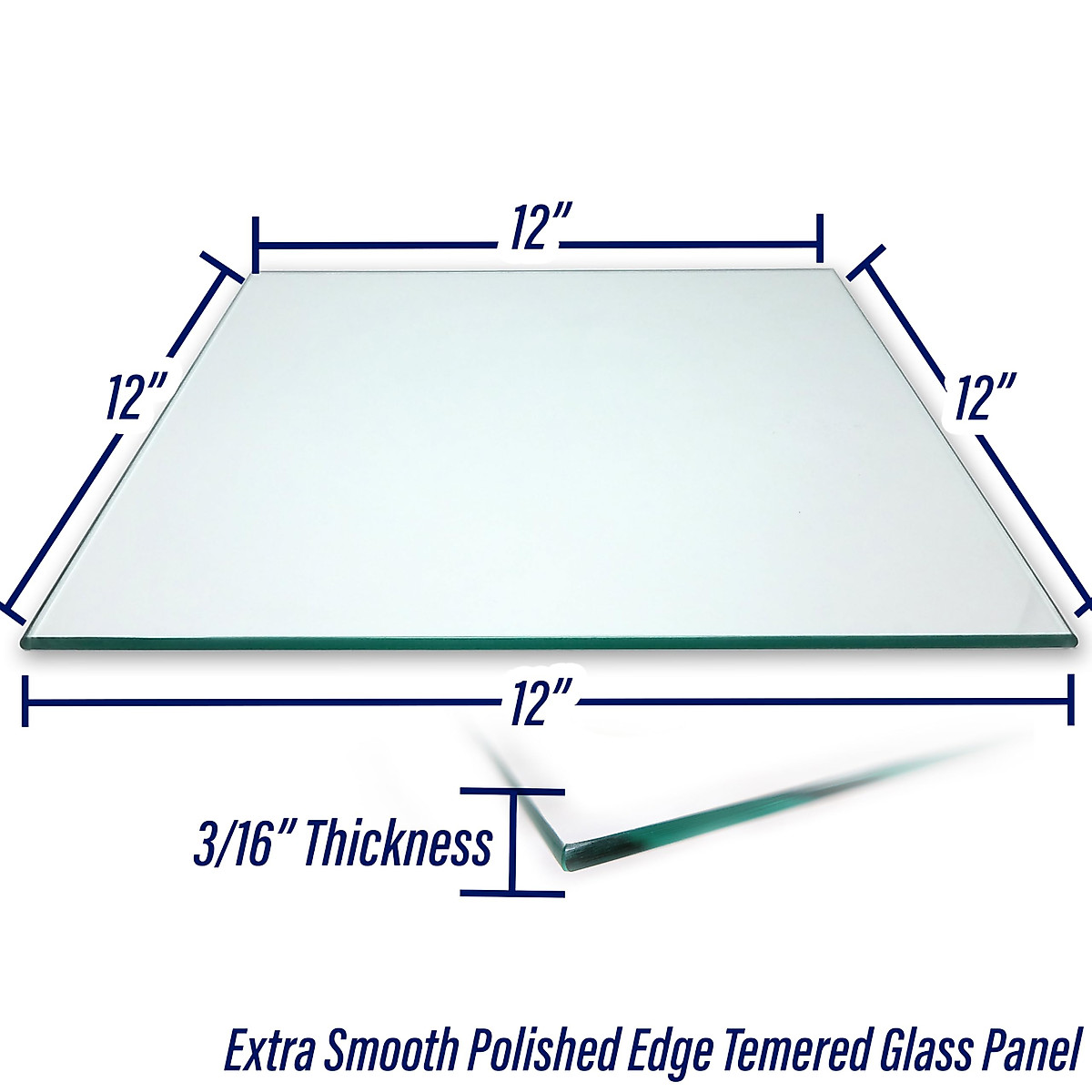 STORE FIXTURES DIRECT Square Tempered Glass Panels for Glass Cube or Shelving Displays, Clear Transparent Glass, 12" W x 12" L x 3/16" Thick, 2 Pack