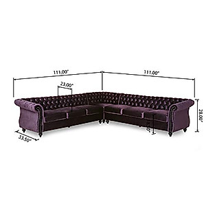 Great Deal Furniture Annabelle 7 Seater Velvet Tufted Chesterfield Sectional BlackBerry and Dark Brown