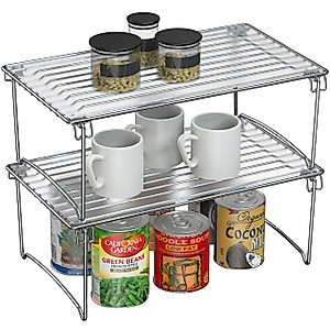 2 Pack - DecoBros Stackable Kitchen Cabinet Organizer, Chrome