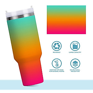 Teal Orange Pink Gradient 40 Oz Travel Tumbler with Straw and Lid Insulated Coffee Cups