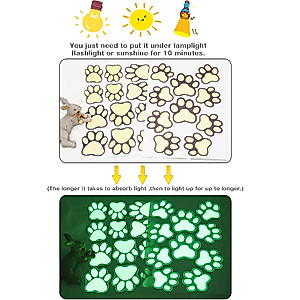 MESU 22 Pcs Paw Print Luminous Decals Glow in The Dark Cat Dog Footprint Decorative Stickers Kids Room Ceiling Decor Paw
