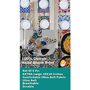 Beautiful Indian Hand Block Print Floral Design Cloth Napkins Set of 12 Cotton Dinner Napkins Washable & Reusable Table Linens 16x16 Inch Home Holiday Napkins Cloth DéCor