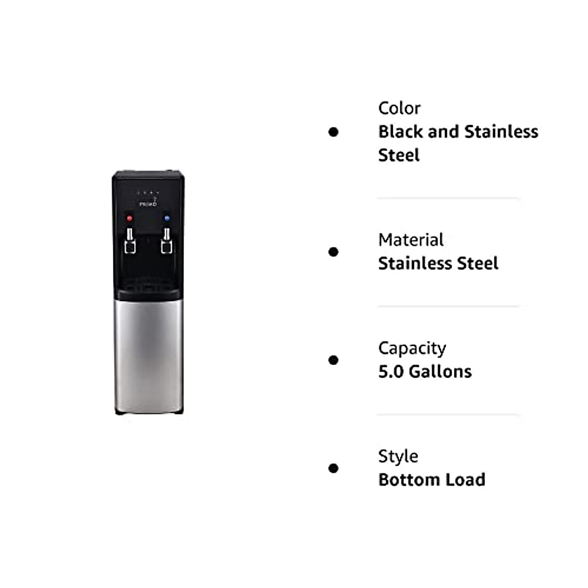Primo Bottom-Loading Water Dispenser - 2 Temp (Hot-Cold) Water Cooler Water Dispenser for 5 Gallon Bottle w/Child-Resistant Safety Feature, Black and Stainless Steel