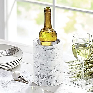 mDesign Single Bottle Wine Chiller - Ice Bucket Cooler for Kitchen, Bar, Party Decor - Holds Cold Wine, Champagne, Beer, Ready-to-Drink Cocktail Utensils, Serving Tongs - White Marble