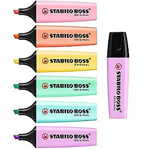 STABILO BOSS Original Pastel Highlighter Marker Pens – Full Set of 6 + Lilac Haze