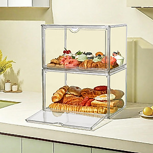 SANKEU 1PCS Large Bread Box for Countertop, Sturdy Stackable Bread Storage Container, Clear Box for Kitchen, Bread Keeper Bread, Bagel, Muffins