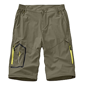 Mens Hiking Stretch Pants Convertible Quick Dry Lightweight Zip Off Outdoor Travel Safari Pants (818 Khaki 38)