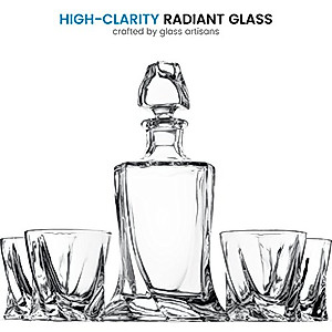 5-Piece European-Style Whiskey Decanter and Glass Set - With Magnetic Gift Box - Exquisite Quadro Design Liquor Decanter & 4 Whiskey Glasses - Perfect Whiskey Decanter Set for Scotch Alcohol Bourbon