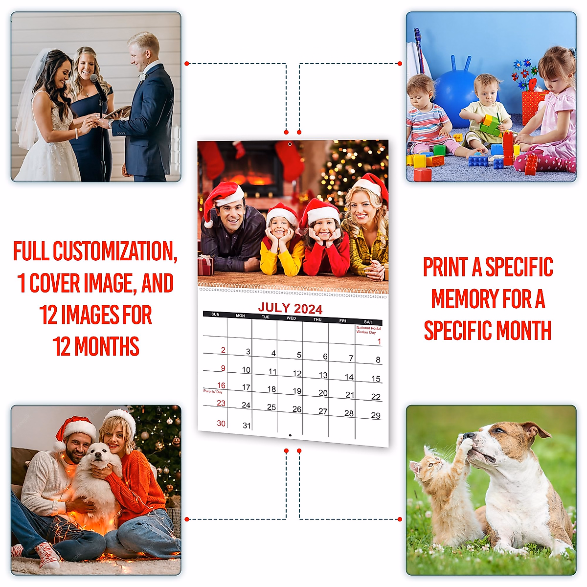 Custom Photo Wall Calendar 2024 for Home & Office - Print Your 13 Memories & Make Your Own Personalized Calendar 2024 - Customized Christmas Gift (Large 11'' x 17'' Made in USA) - 10 Pack