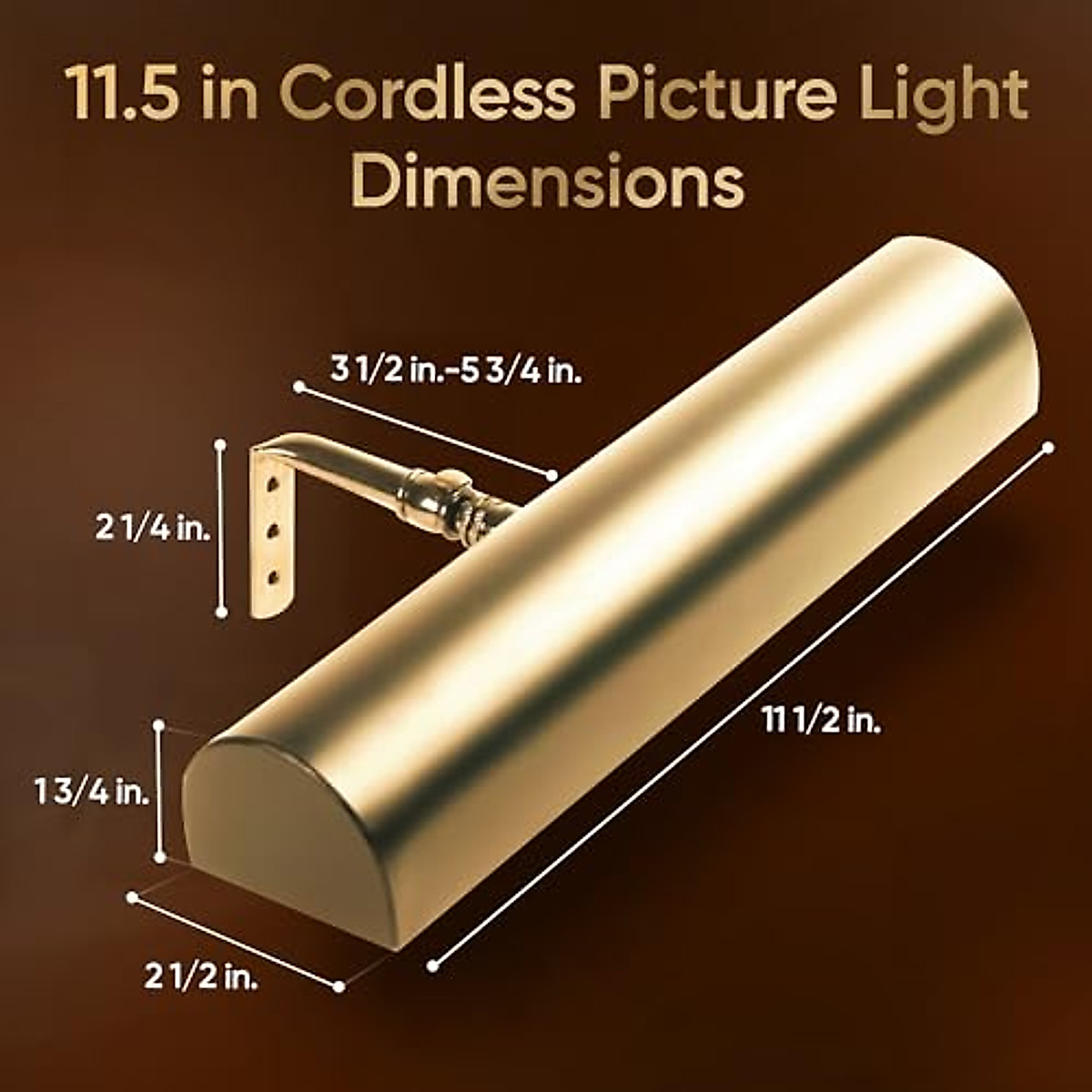 Concepdesigns Picture Light, Battery Operated Picture Light, Dimmable Wireless Picture Lights for Wall, Art Light, Library Light Battery Operated with Remote Control - 11.5 inches, Polished Brass