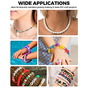 6 Rolls FIVEIZERO Elastic Bracelet String Cord, 0.4mm, 0.5mm, 0.6mm, 0.7mm, 0.8mm, 1mm Crystal Clear Stretchy Elastic Bead String for Bracelets, Jewelry Making and Clay Pony Seed Stone Beads Beading