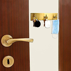 Picowe Key Holder for Wall Decorative, Adhesive Stainless Steel Key Hooks, Key Hanger Key Organizer for Wall, Towel Hook Coat Hanger for Kitchen Bathroom Mudroom Hallway Entryway(Three Rows,Golden)