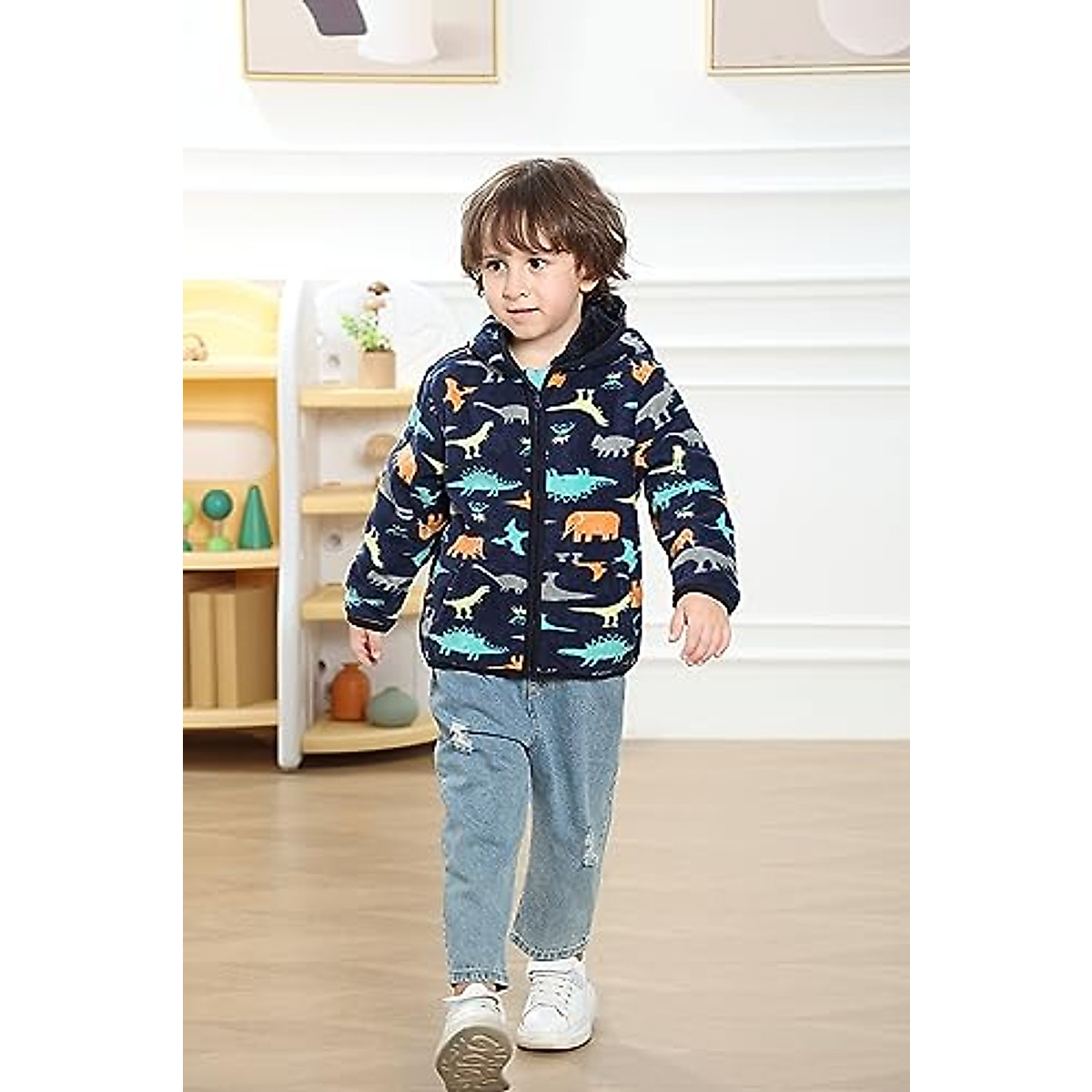 Feidoog Toddler Polar Fleece Jacket Hooded Baby Boys Girls Autumn Winter Long Sleeve Thick Warm Outerwear,Dark Blue,2-3T