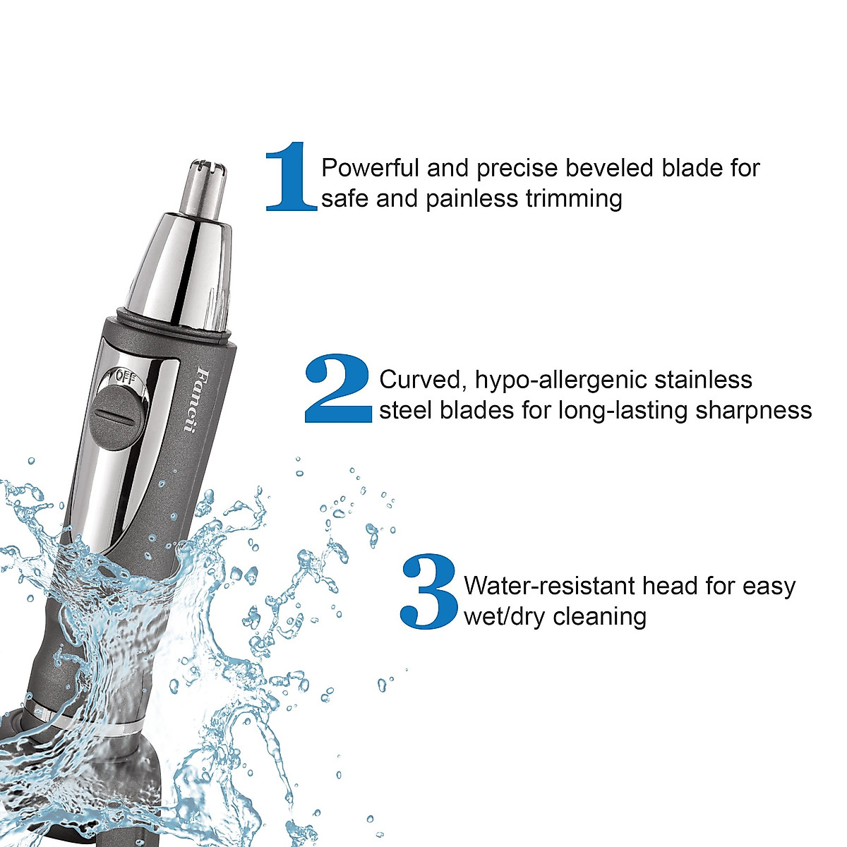 Fancii Professional Nose & Ear Hair Trimmer with LED Light, Water Resistant, Stainless Steel Blades, and Battery Power