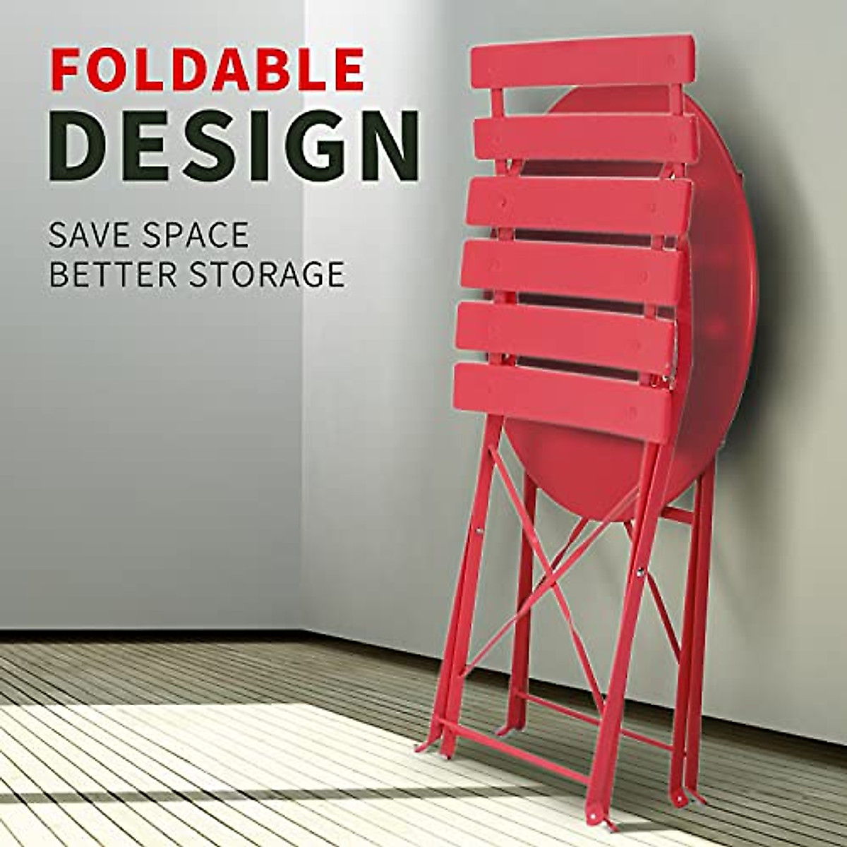 HCY Patio Bistro Set Outdoor Table and Chairs 3 Piece Patio Furniture Set Metal Folding Bistro Table Set Small Patio Set for Yard Porch Cafe Bistro Lawn Balcony Backyard Apartment (Red)