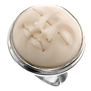 8 Sun Moon Crescent Face Goddess Bison Bone 925 Sterling Silver Ring