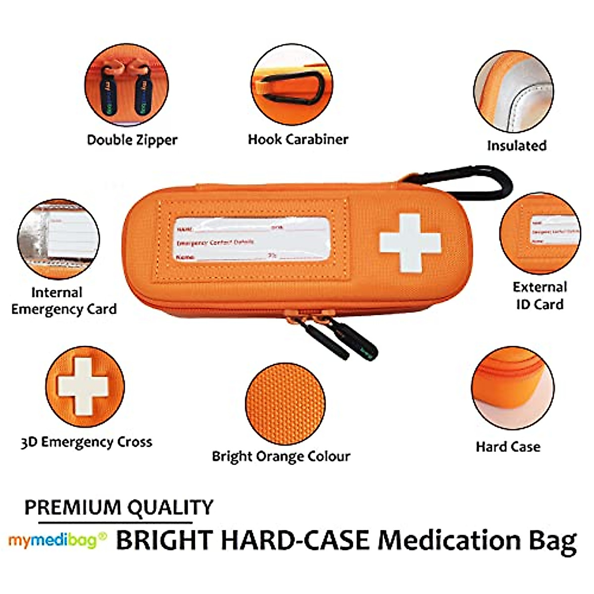 mymedibag Single Epipen Holder | Hardcase Insulated Epipen Case | Highly Visible and Noticeable EpiPen Carrier Bag in Case of an Emergency | Bright Orange Epipen Carry Case Insulated Pouch