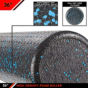 JFIT High Density Muscle Foam Roller, Speckled Blue, 36-Inch
