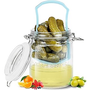Glass Pickle Jar with Strainer, 25oz Pickle Container with Pickle Holder Keeper Lifter, Pickle Storage Flip Jar for Olives, Gherkins, Sliced Pickles