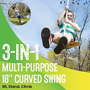 Swurfer Swift - Maple Wood Disc Swing for Kids Ages 4 and Up, Holds up to 150 Pounds - Includes 18" Curved Seat Swing with Heavy Duty Braided Rope, Brown