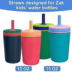 Vodolo Straw Replacement Compatible with Zak Straw Cups,4PCS 15 oz Tumbler Water Bottle Reusable Silicone Straw BPA-Free with Straw Cleaning Brush for Zak Designs Kelso 12 oz Cups